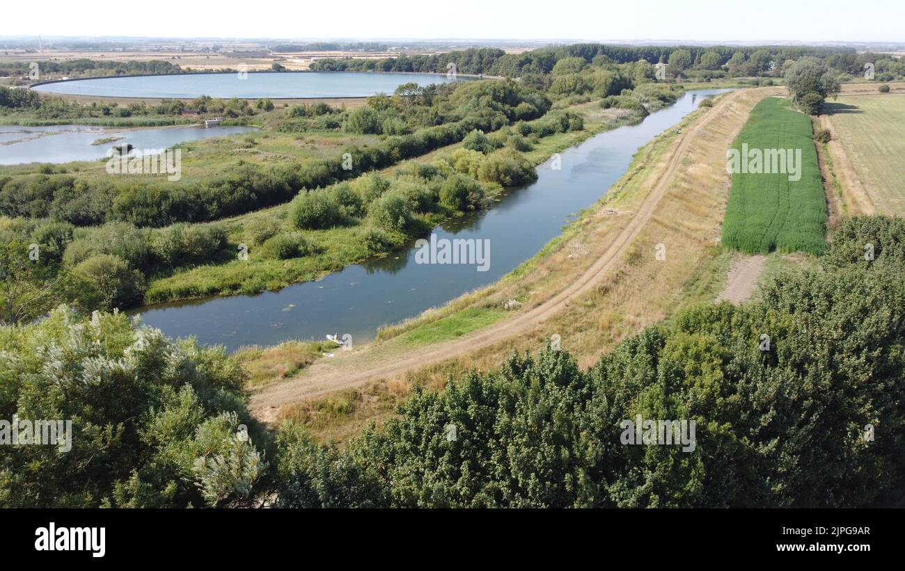 Aerial View Of Yorkshire Water Reservoir Tophill Low Nature Reserve East Riding Of Yorkshire