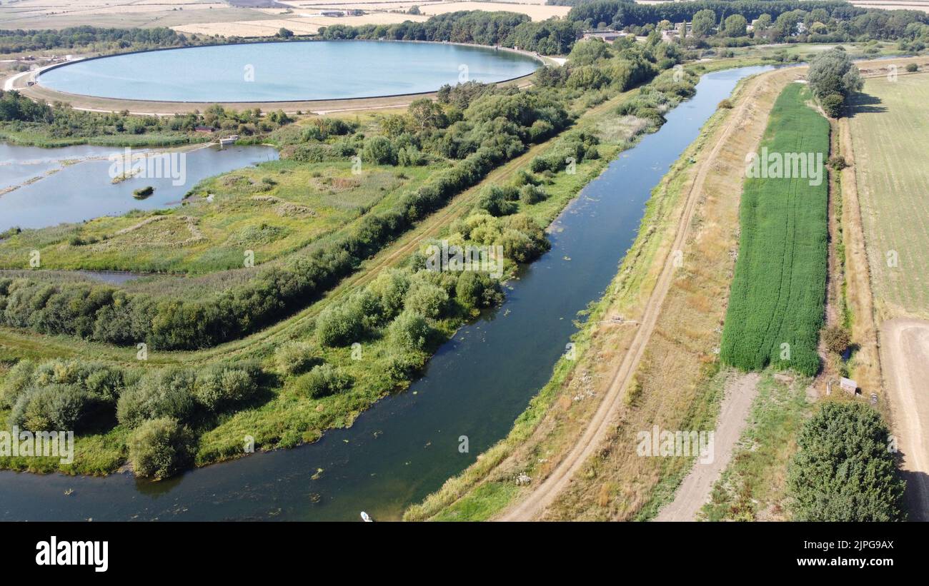 Aerial view of Yorkshire Water reservoir, Tophill Low Nature Reserve ...
