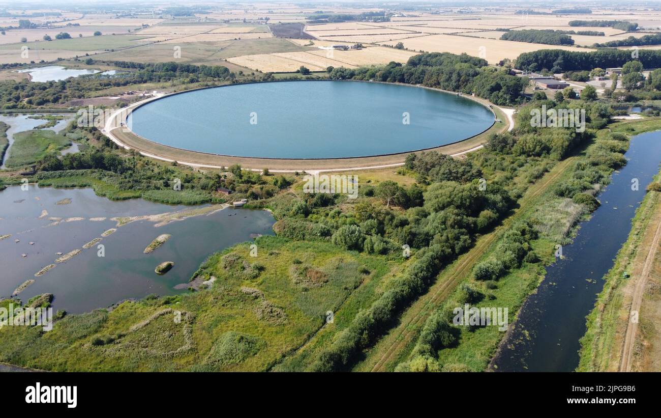 Aerial view of Yorkshire Water reservoir, Tophill Low Nature Reserve ...