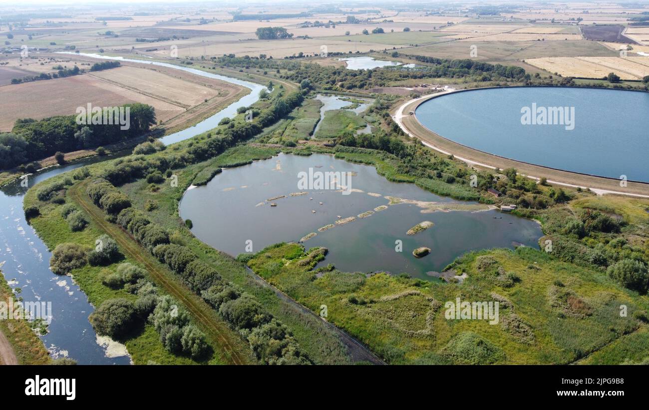 Aerial view of Yorkshire Water reservoir, Tophill Low Nature Reserve ...