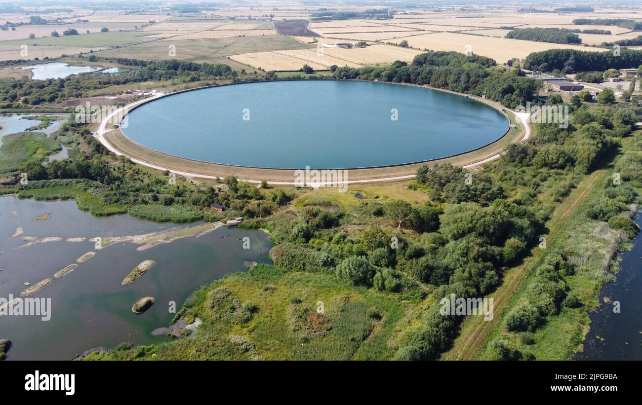 Aerial view of Yorkshire Water reservoir, Tophill Low Nature Reserve ...