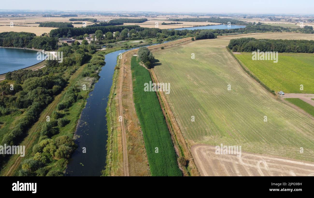 Aerial view of Yorkshire Water reservoir, Tophill Low Nature Reserve ...