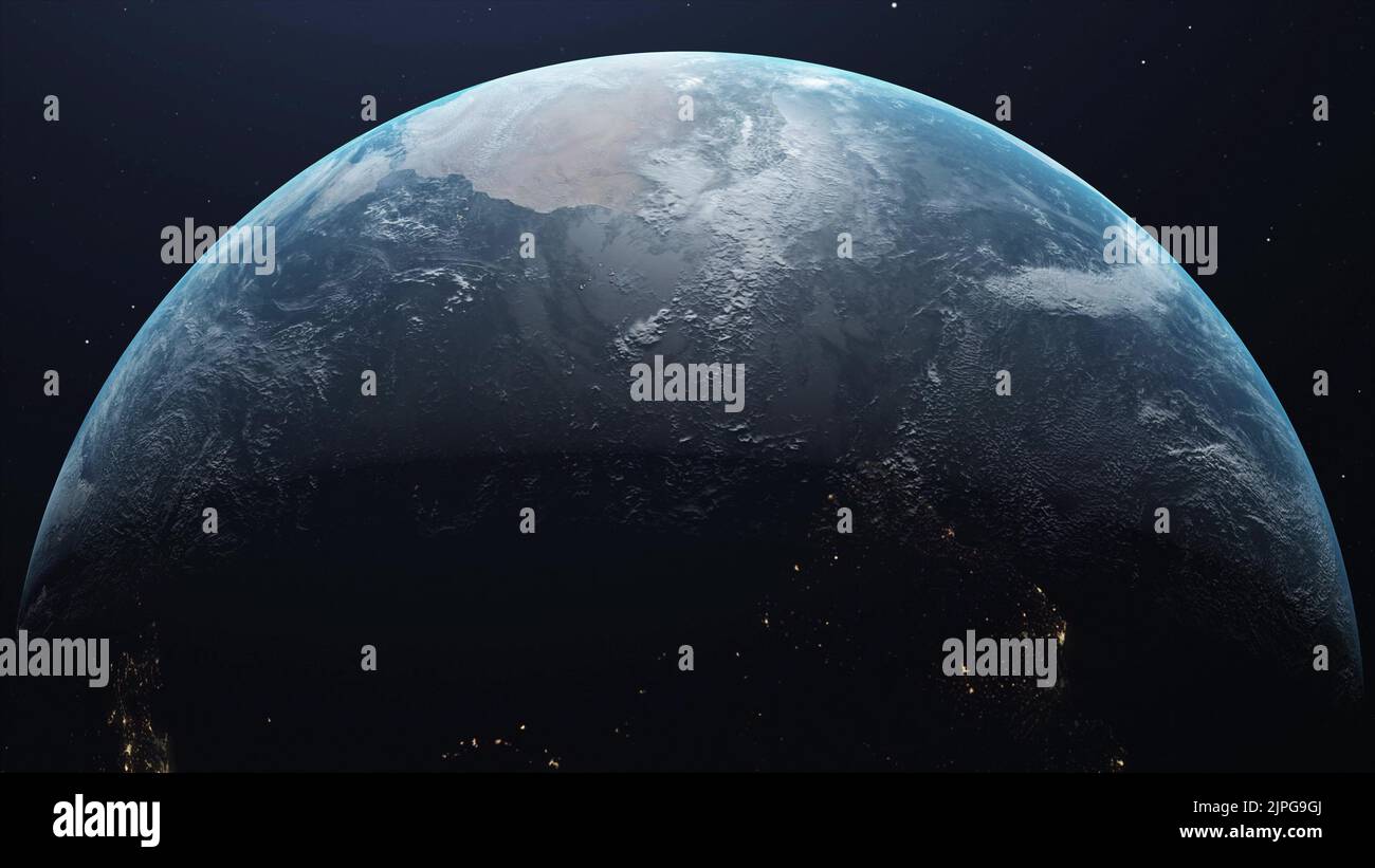 Ultra realistic earth in space rotating and drifting away, stars in ...