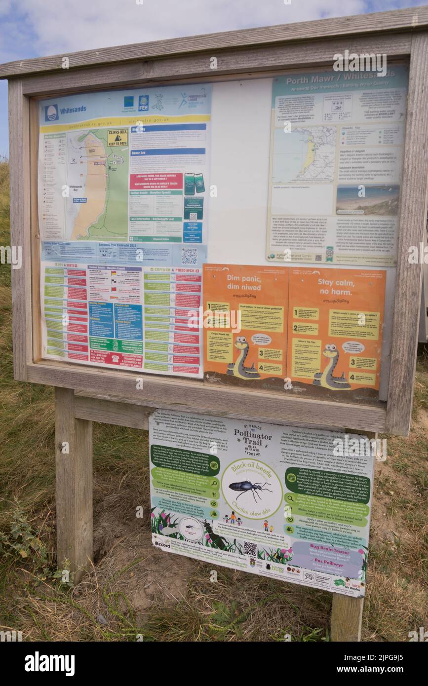 Sign at the beach in Whitesands Bay; near St.Davids in Pembrokshire ...
