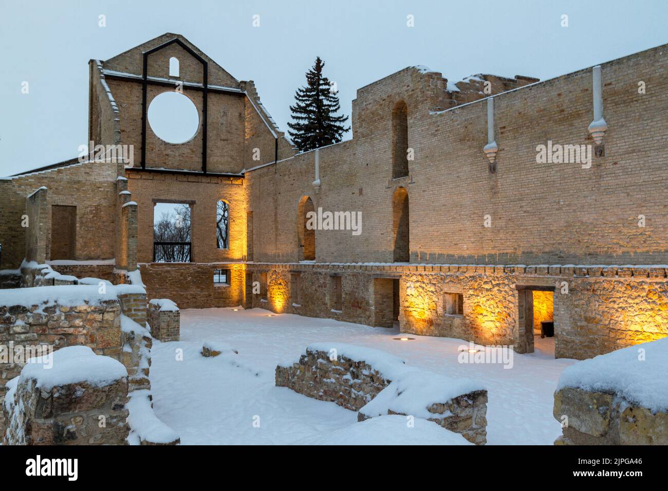 The illuminated ruins of Trappist Monastery. Winnipeg, Canada Stock ...
