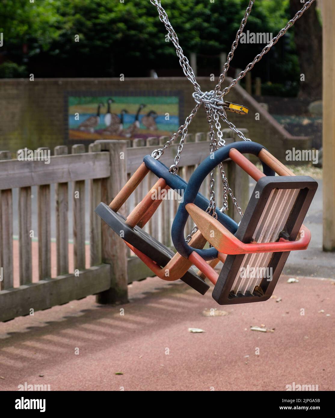 Closed children's playground in Goose Green, East Dulwich, during the ...