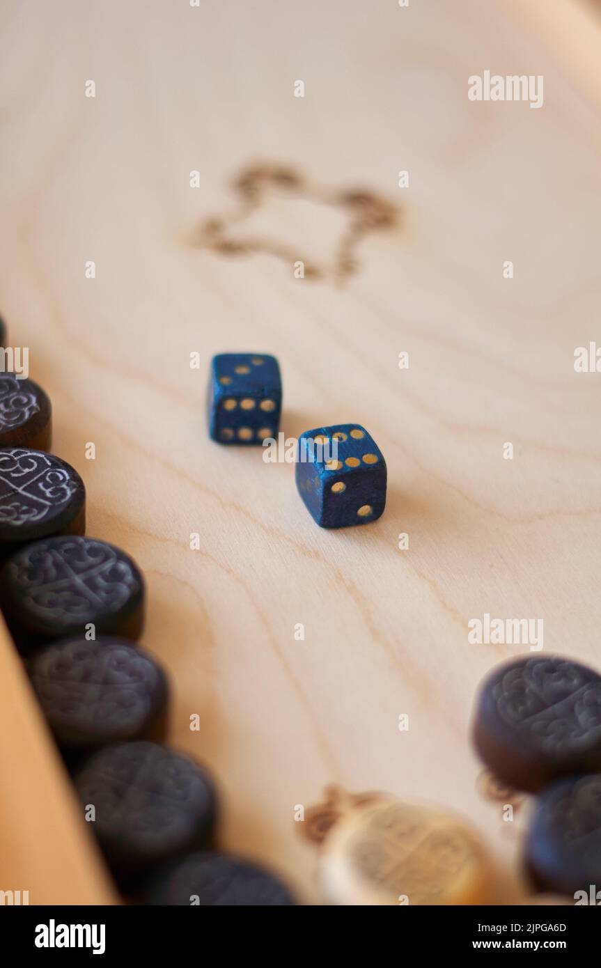 backgammon board with chips and cubes Stock Photo - Alamy