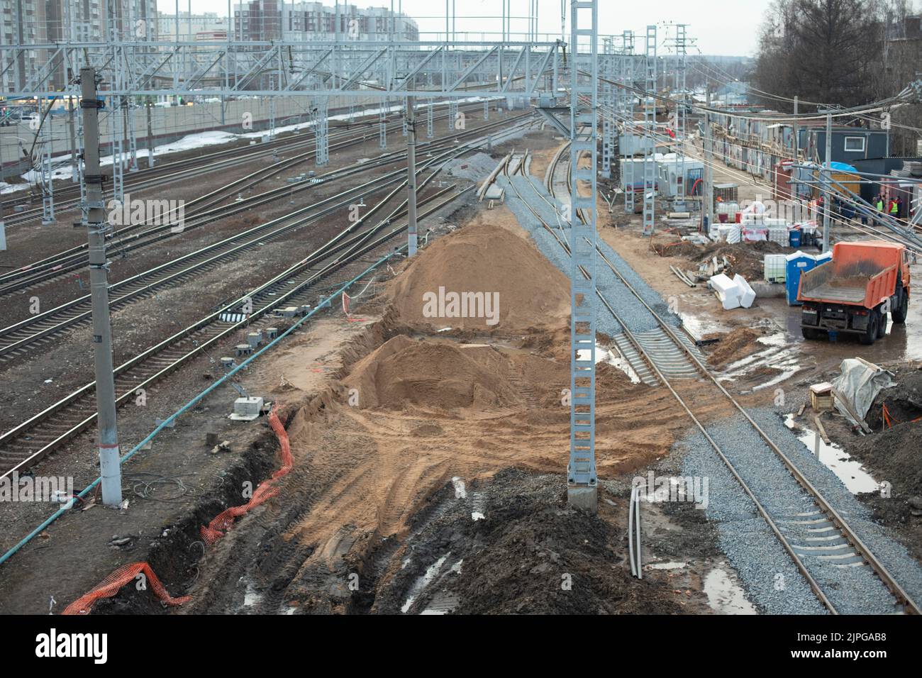 Railway in city. View of railway tracks. Transport infrastructure Stock ...
