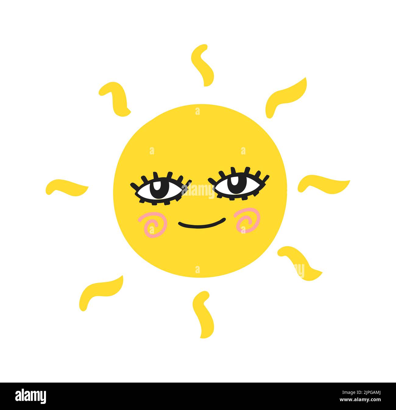 Funny cute sun. Happy smile sun character. Vector hand drawn doodle ...
