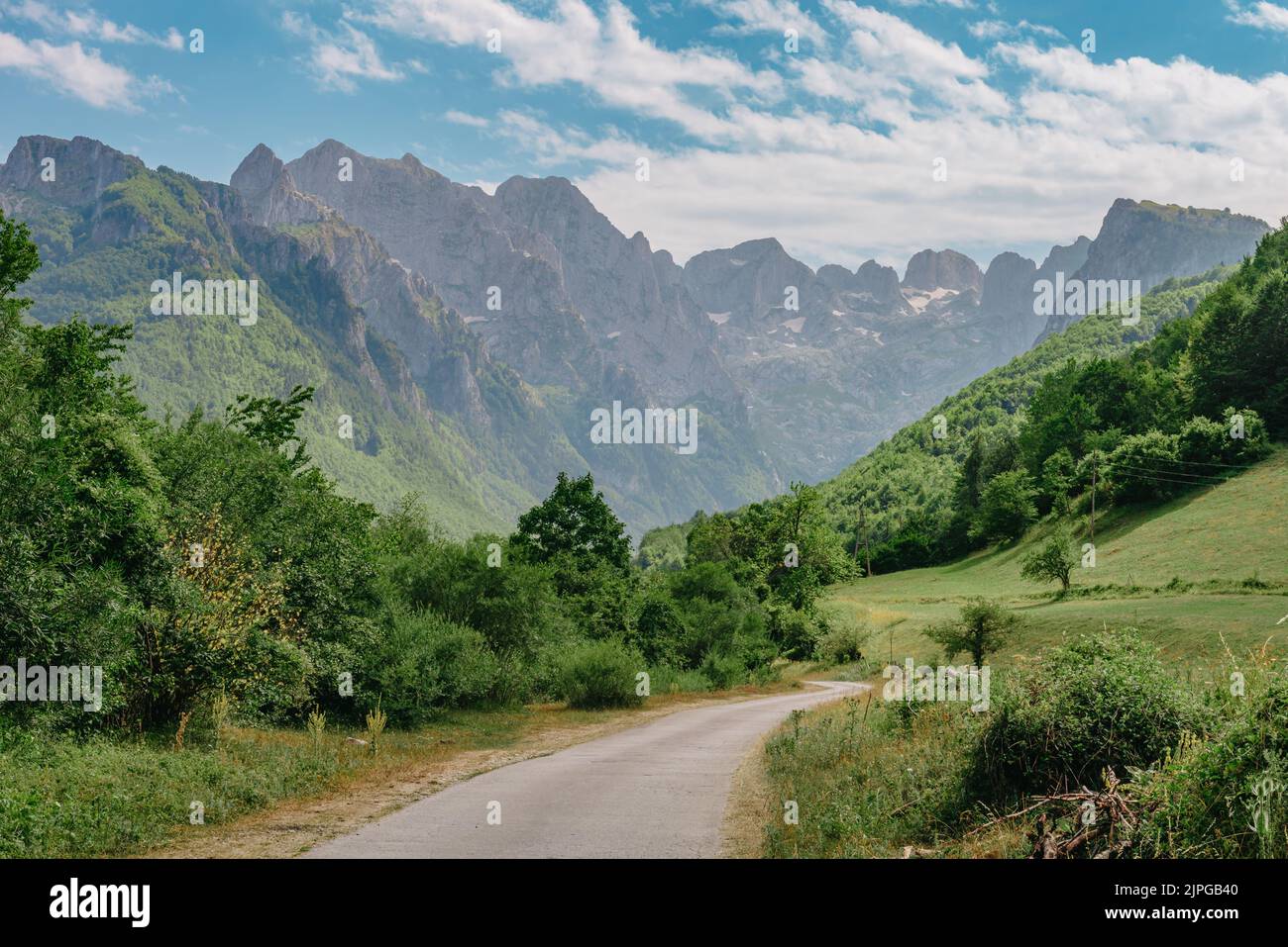 A view of the accursed mountains in the Grebaje Valley. Prokletije ...
