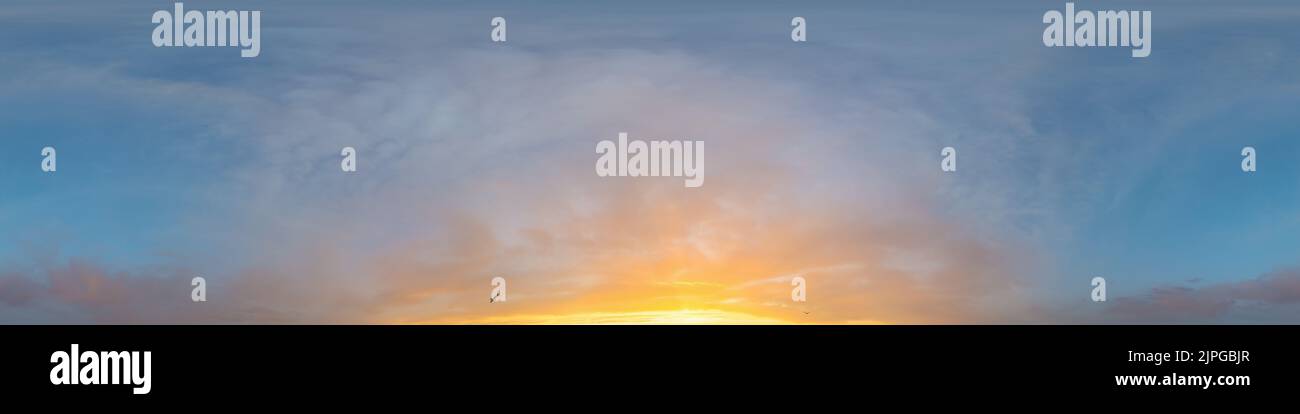 Bright sunset sky panorama with Cirrus clouds. Hdr seamless spherical ...