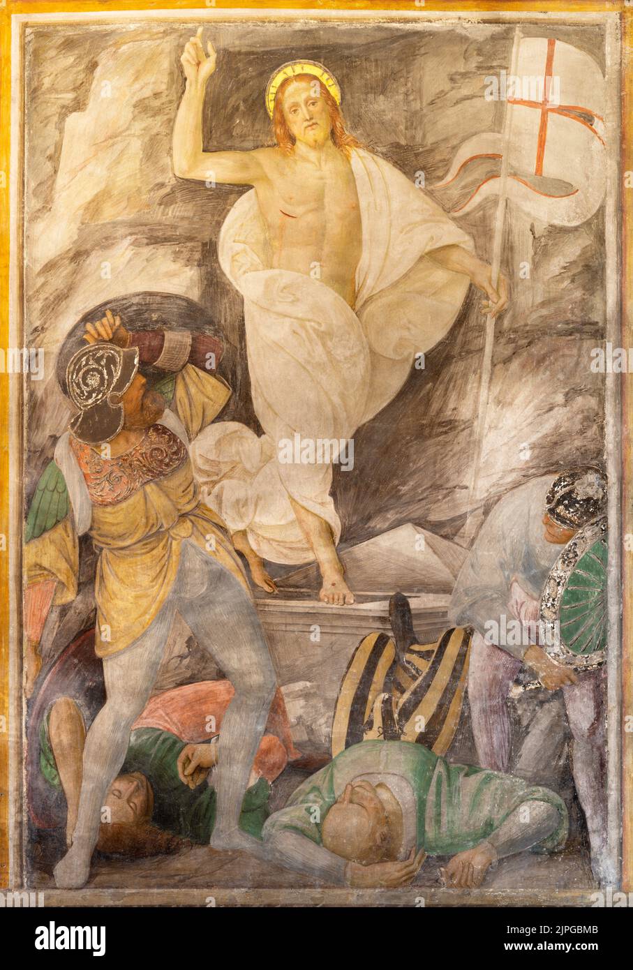 VARALLO, ITALY - JULY 17, 2022: The renaissance fresco of Resurrection ...