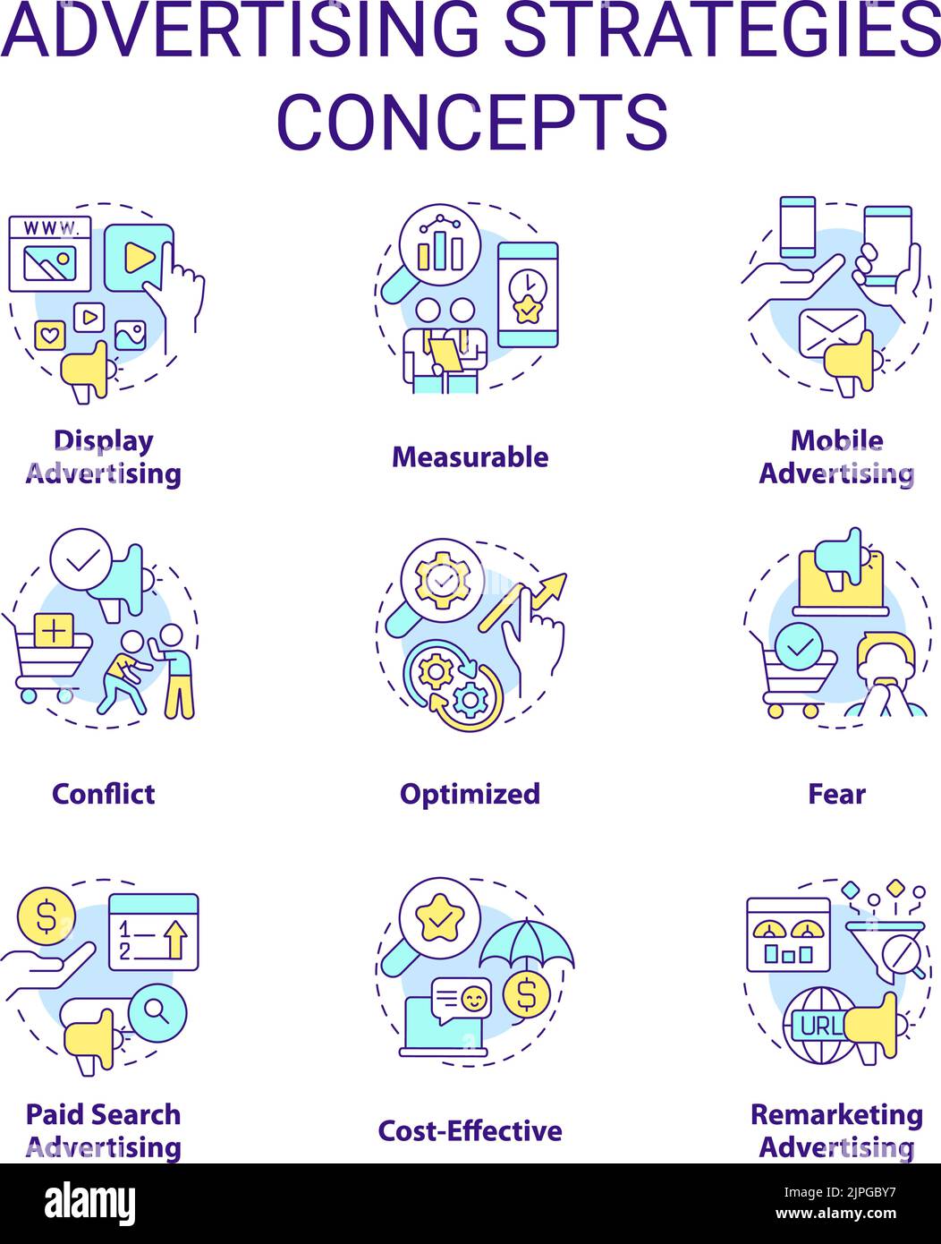 Advertising strategies concept icons set Stock Vector Image & Art - Alamy