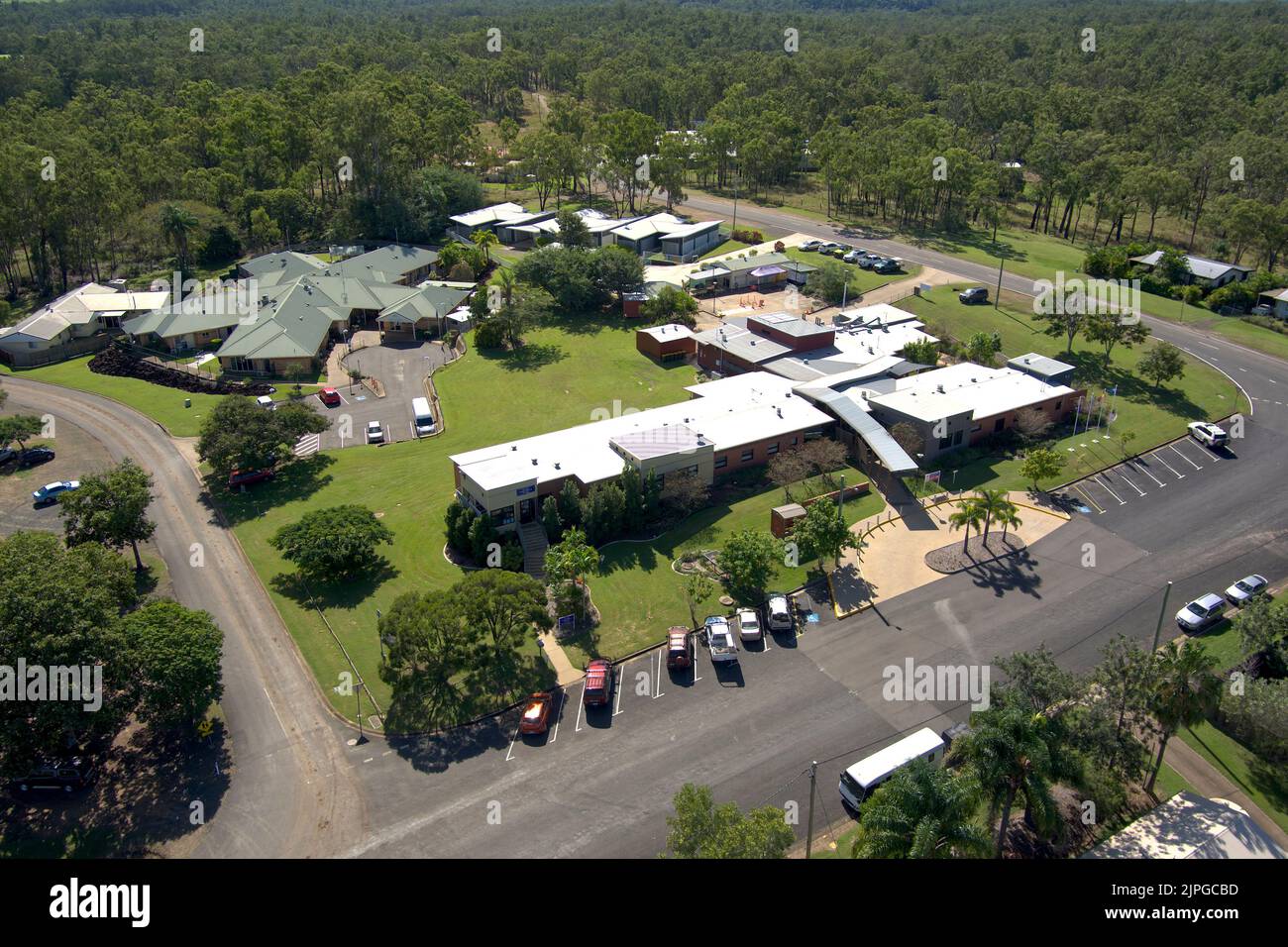 Aerial of Gin Gin Hospital on King Street Queensland Australia Stock ...