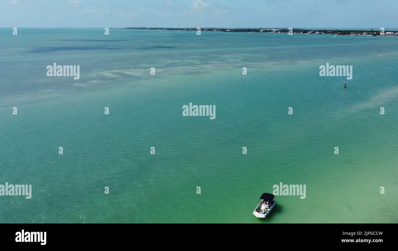 Aerial shot of the Islamorada Sand Bar in the Florida Keys, shot with ...