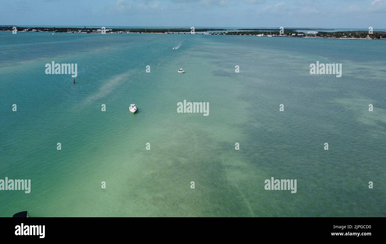 Aerial shot of the Islamorada Sand Bar in the Florida Keys, shot with ...