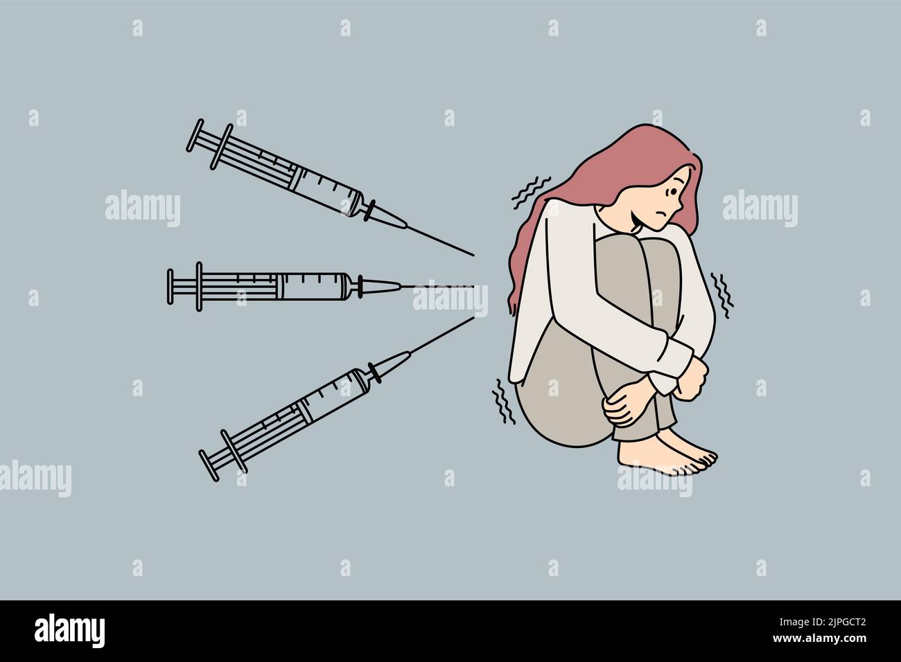 Unhappy scared woman feeling terrified with injections. Unwell anxious ...