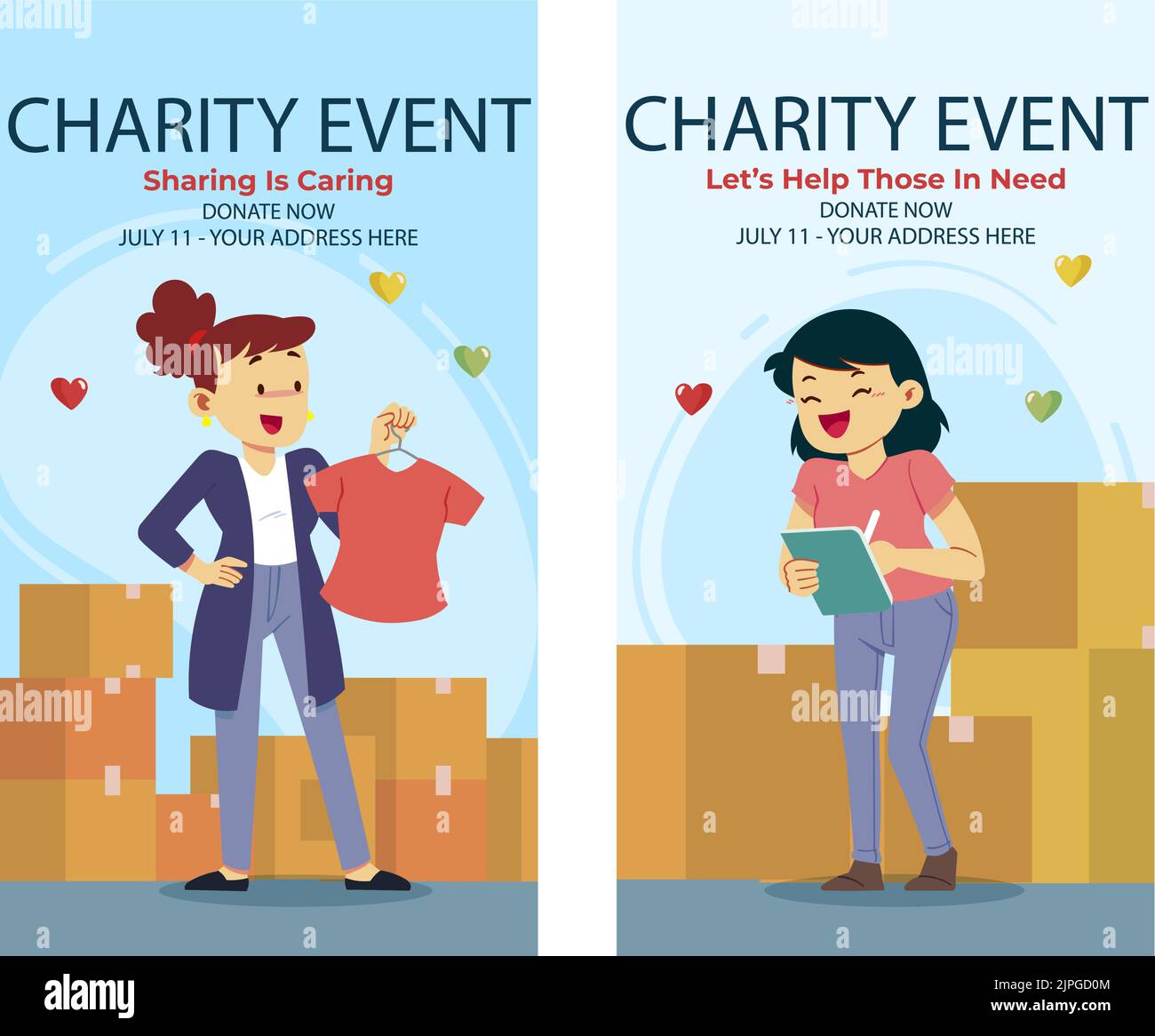 Hand drawn charity event template design Vector illustration Stock ...