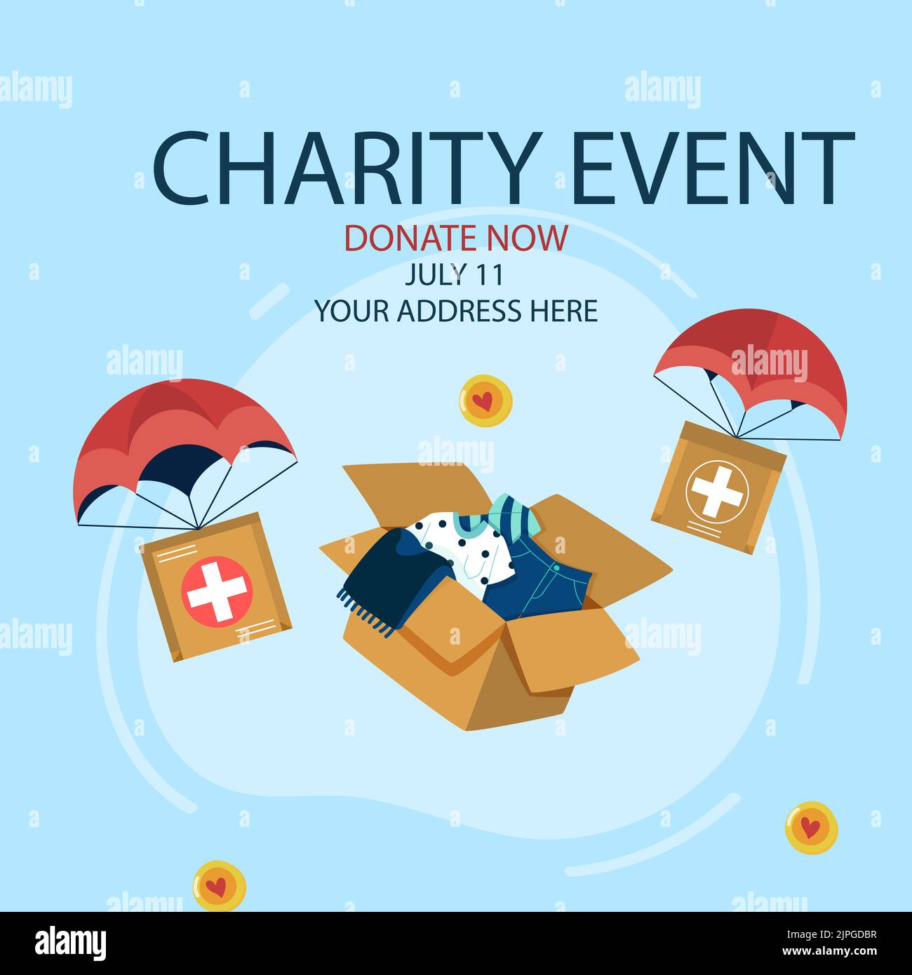Hand drawn charity event template design Vector illustration Stock ...