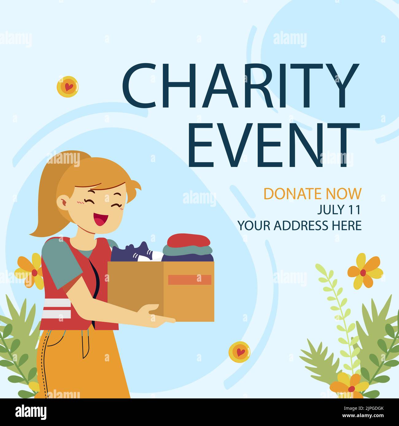 Hand drawn charity event template design Vector illustration Stock ...