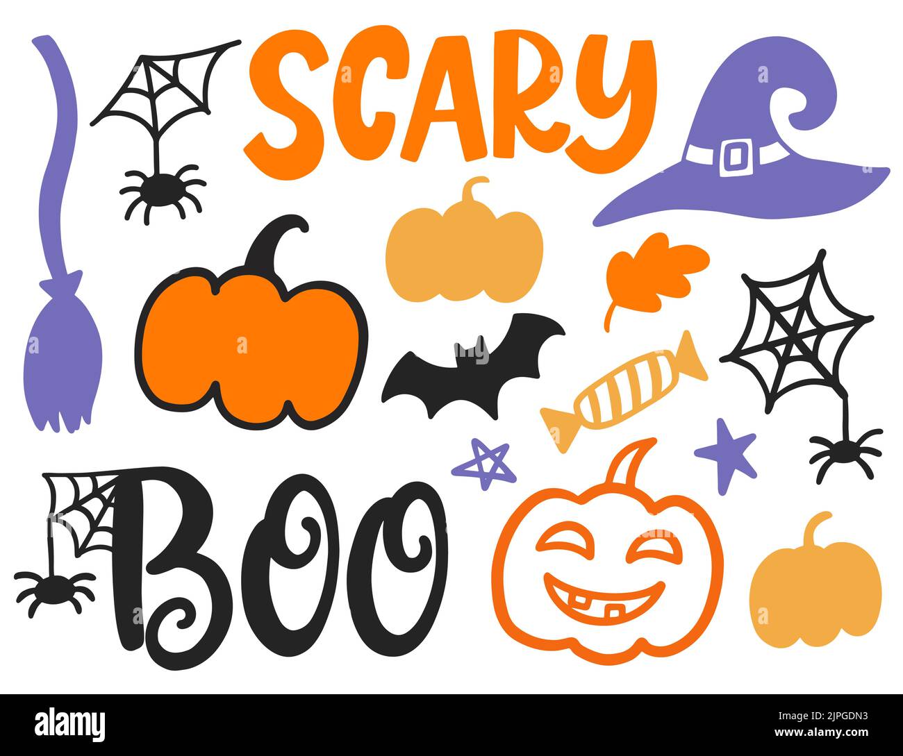 Halloween Cartoon Hand drawn doodle shapes set Stock Vector Image & Art ...