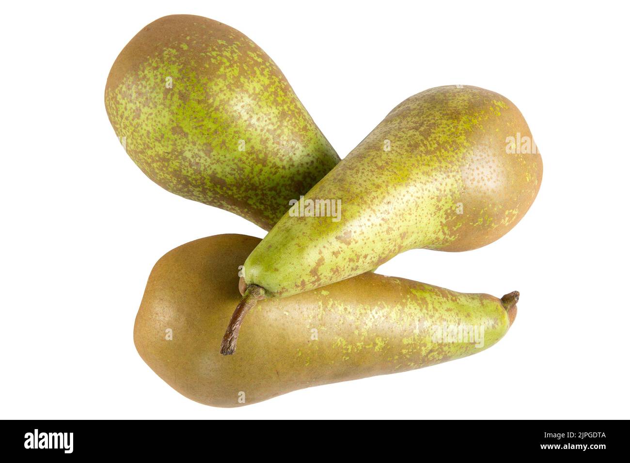 A closeup shot of three green pears isolated on a white background ...
