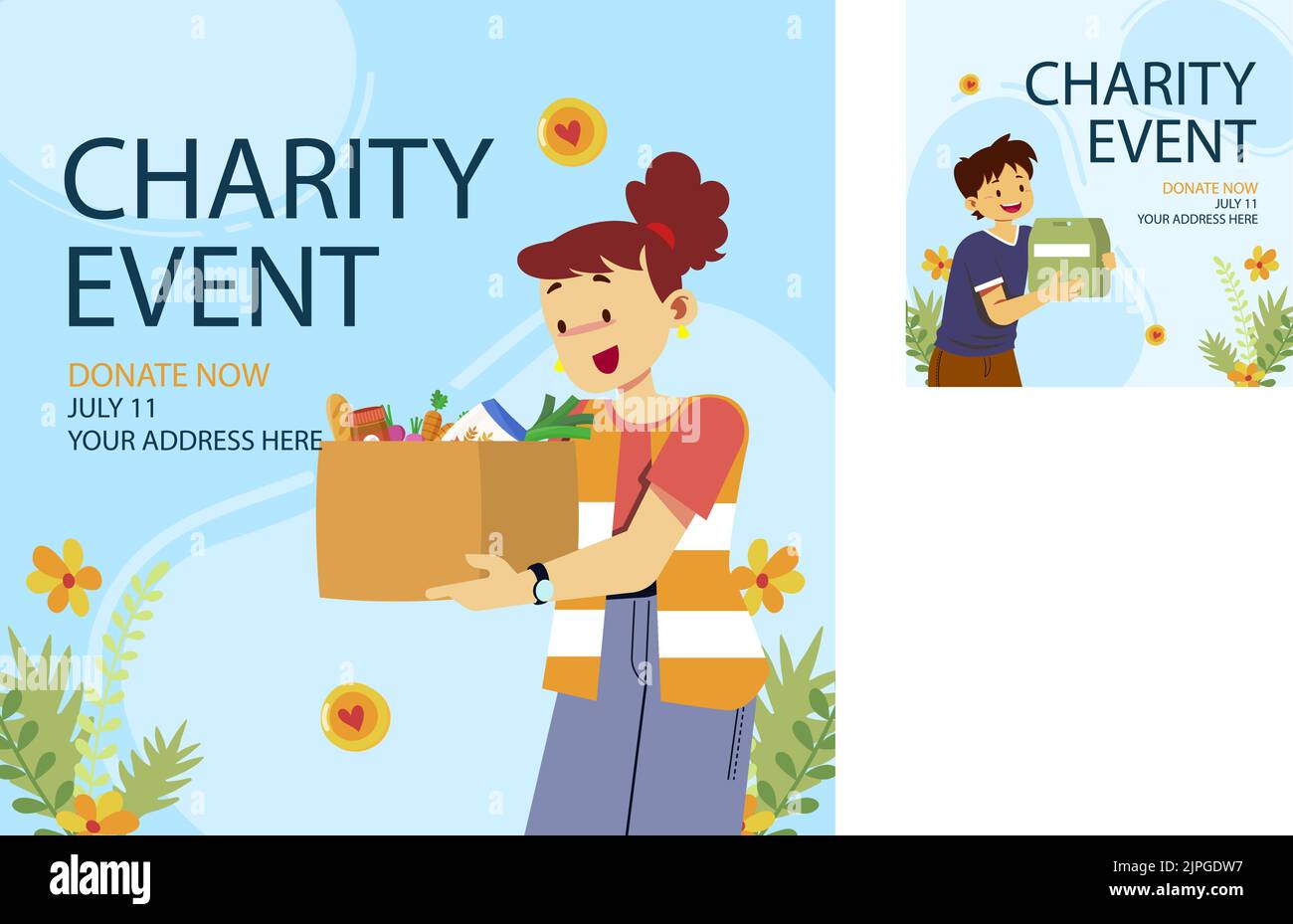 Hand drawn charity event template design Vector illustration Stock ...