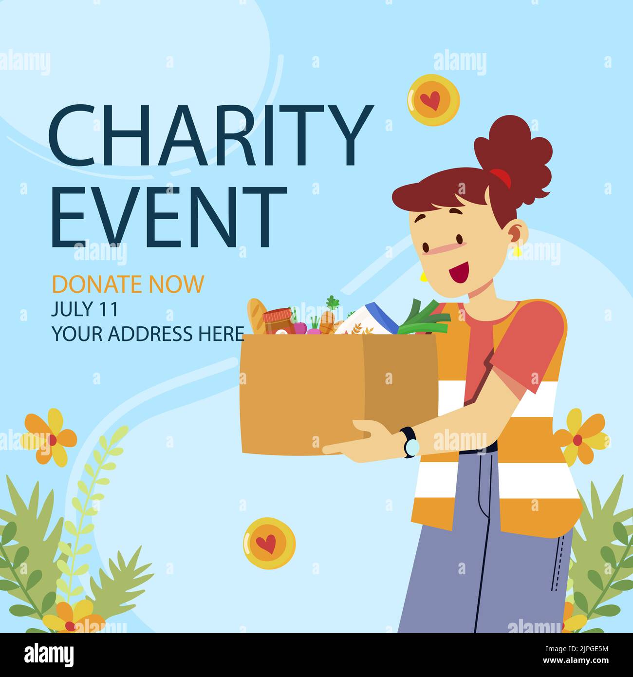 Hand drawn charity event template design Vector illustration Stock ...