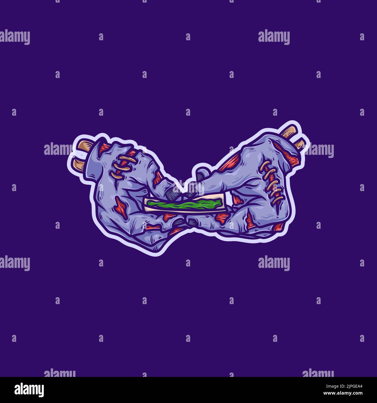 Purple zombie hands rolling a blunt isolated on a purple background ...