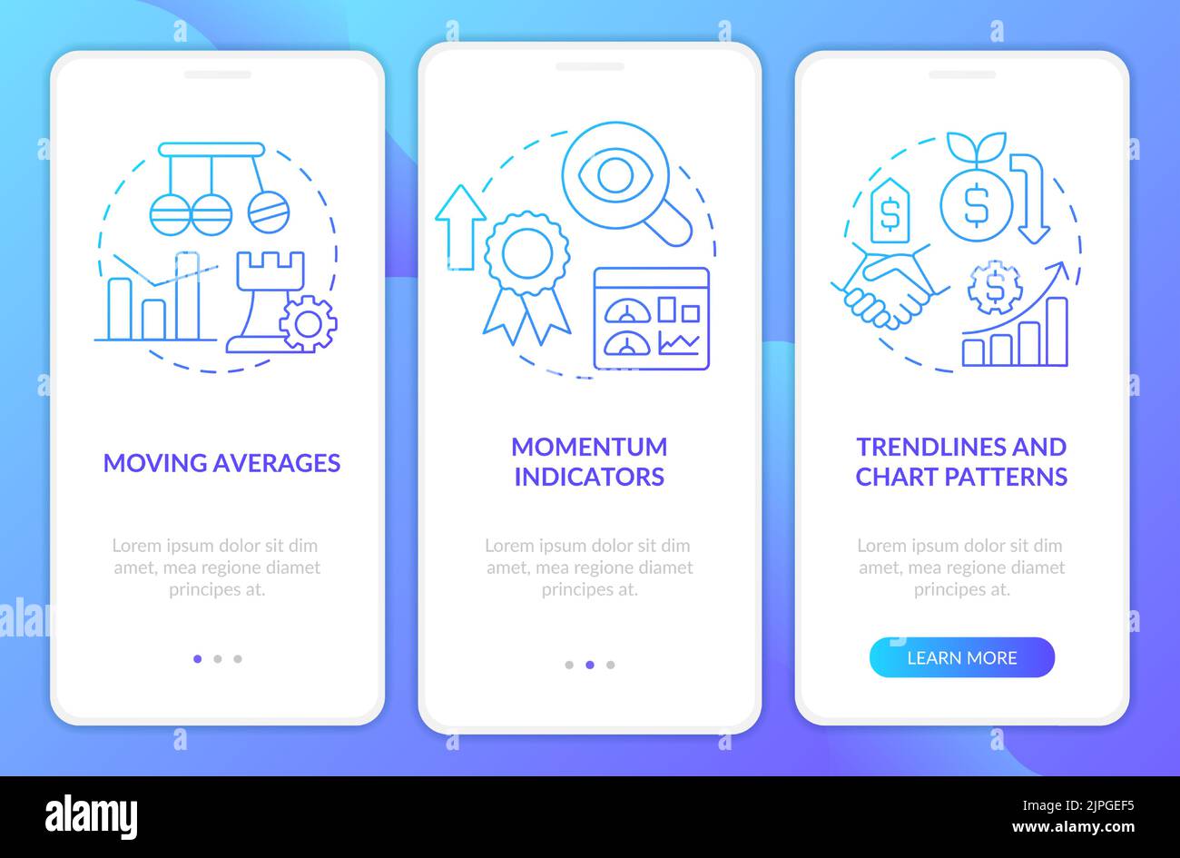 Trend trading strategies blue gradient onboarding mobile app screen ...