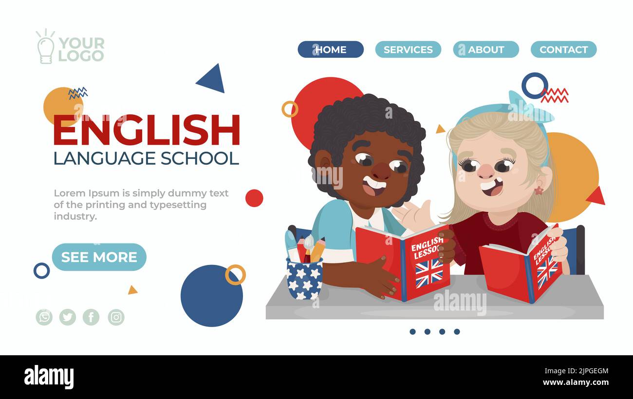 Hand drawn english school landing page template Vector illustration ...