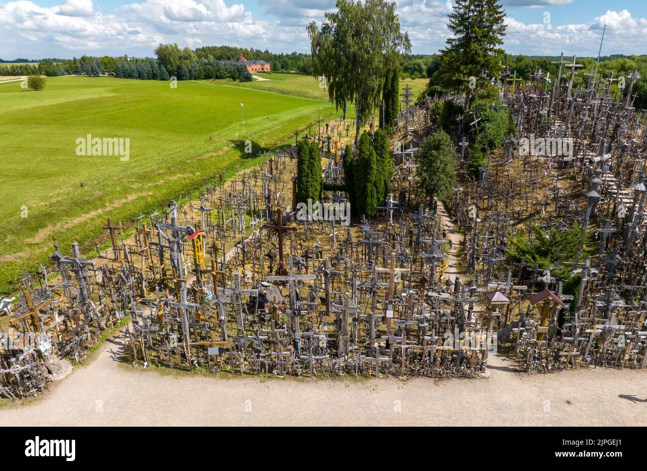 Aerial view of Hill of Crosses or KRYZIU KALNAS in Lithuania Stock ...