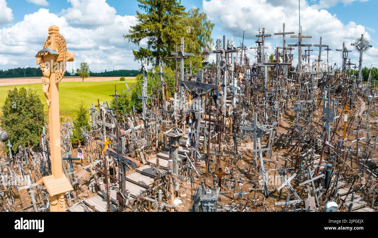 Aerial view of Hill of Crosses or KRYZIU KALNAS in Lithuania Stock ...