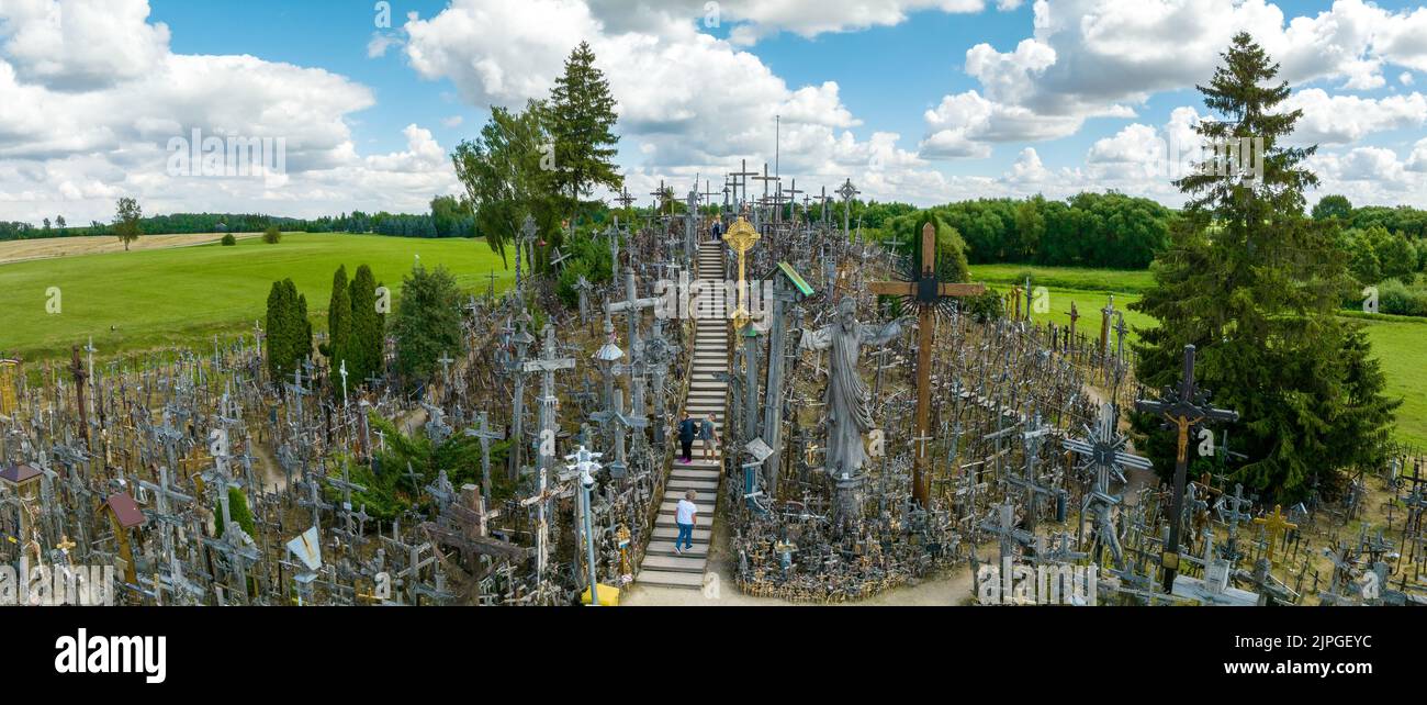 Aerial view of Hill of Crosses or KRYZIU KALNAS in Lithuania Stock ...