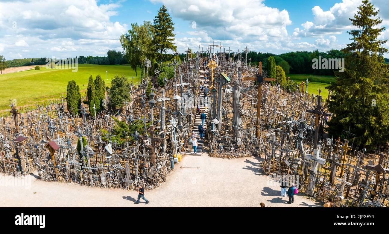 Aerial view of Hill of Crosses or KRYZIU KALNAS in Lithuania Stock ...