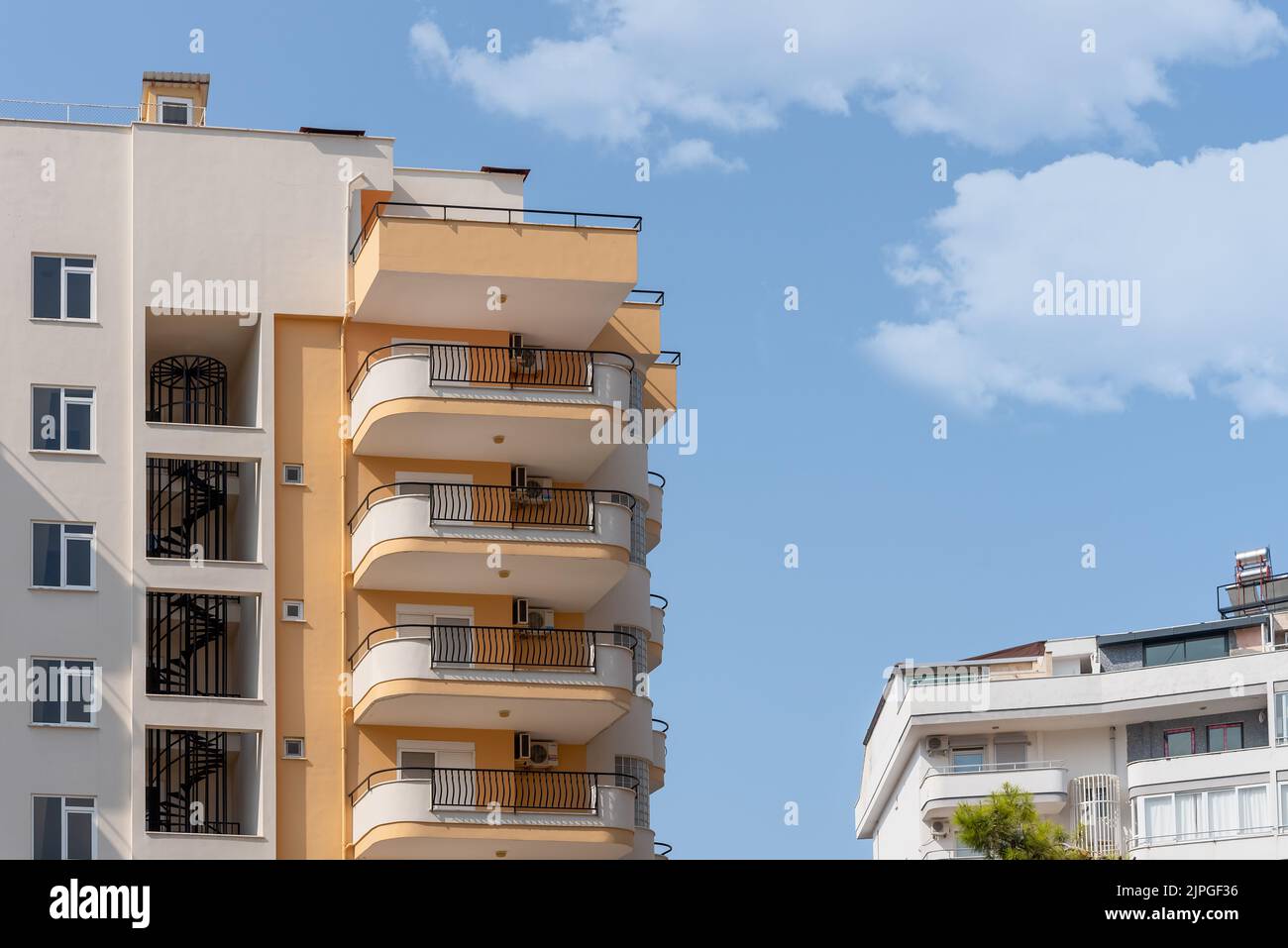 Architectural elements on the facade of a residential building ...