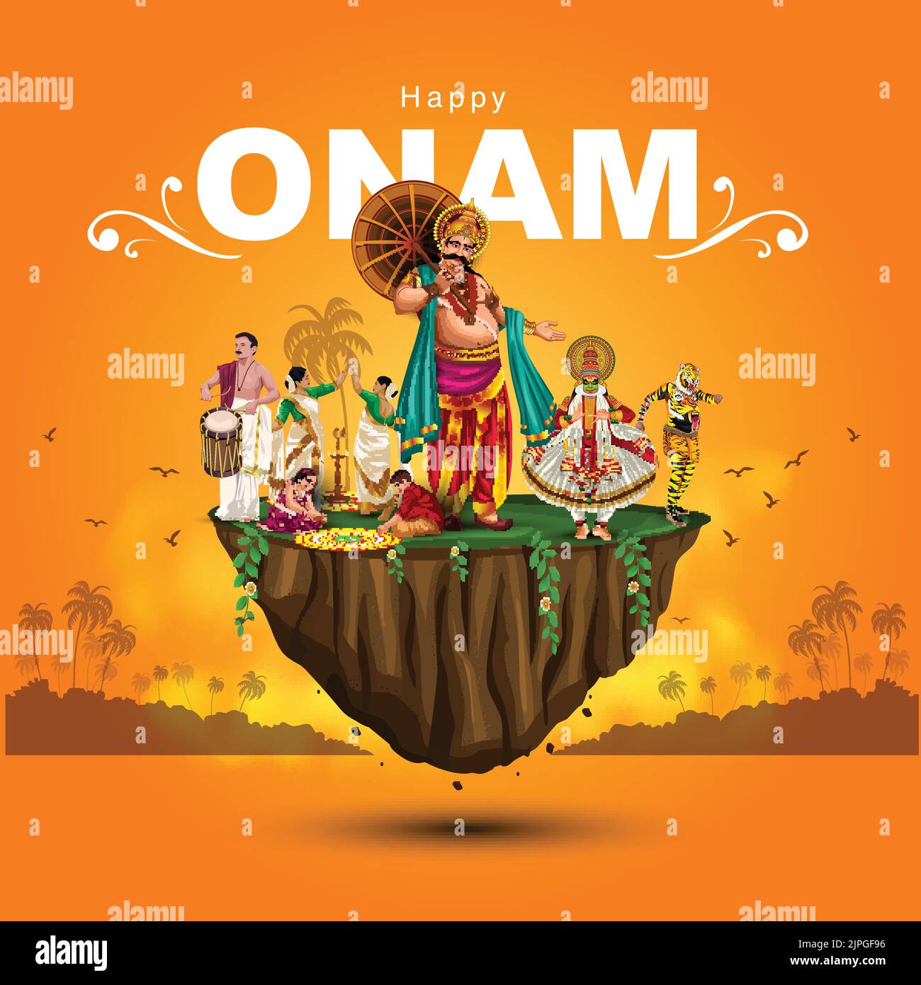 south Indian Kerala festival happy onam greetings background. editable ...