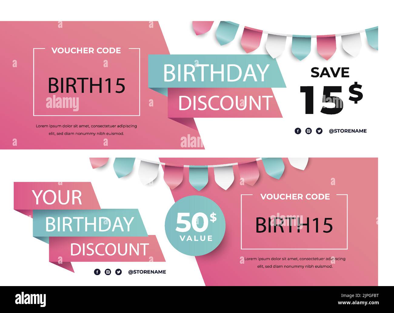 Gradient birthday sale coupon template Vector illustration Stock Vector ...