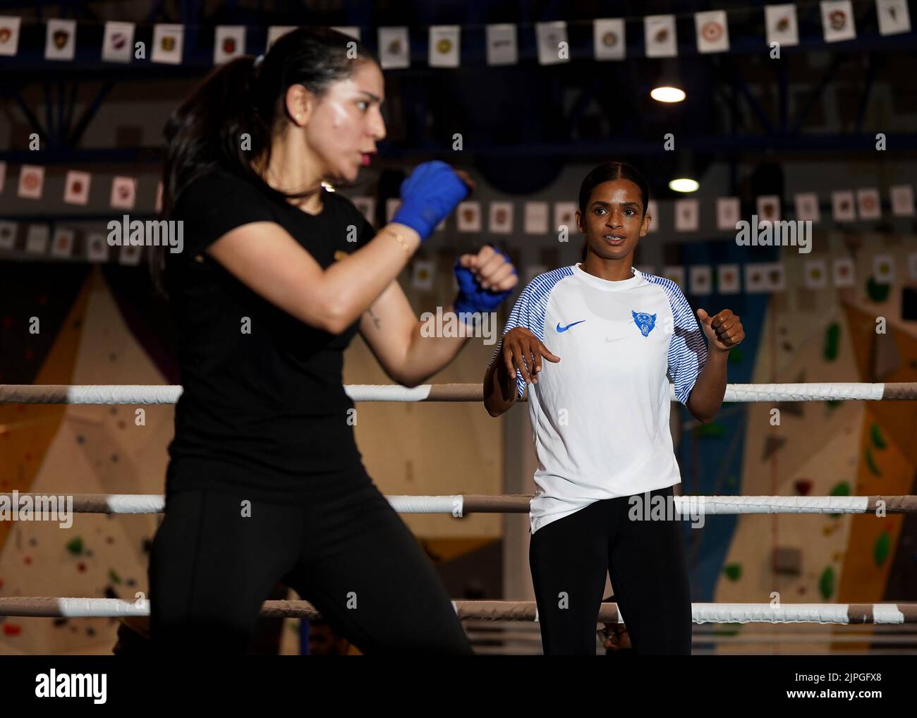 Ramla Ali (right) with Safa Gargouri at the Waad Academy, Jeddah, Saudi ...