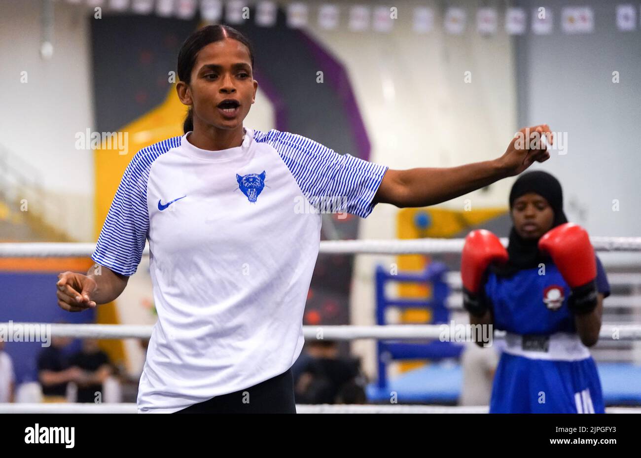 Ramla Ali at the Waad Academy, Jeddah, Saudi Arabia, during a community ...