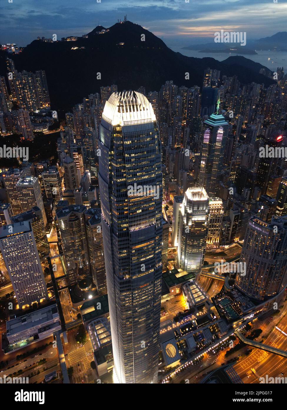 The vertical aerial view of the Hong Kong international finance center ...