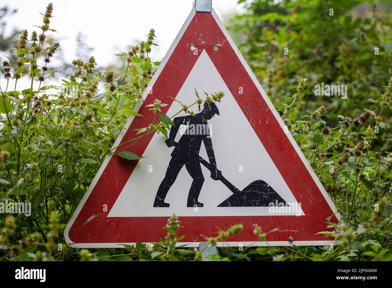construction, warning triangle, straßenarbeiten, constructions, warning ...