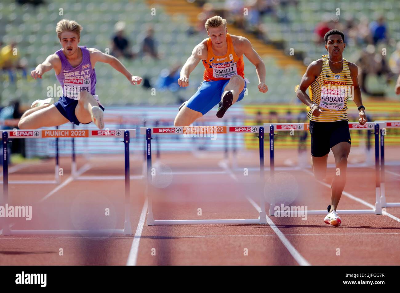 MUNICH - Nick Smidt in action during the 400 meters hurdles on the ...