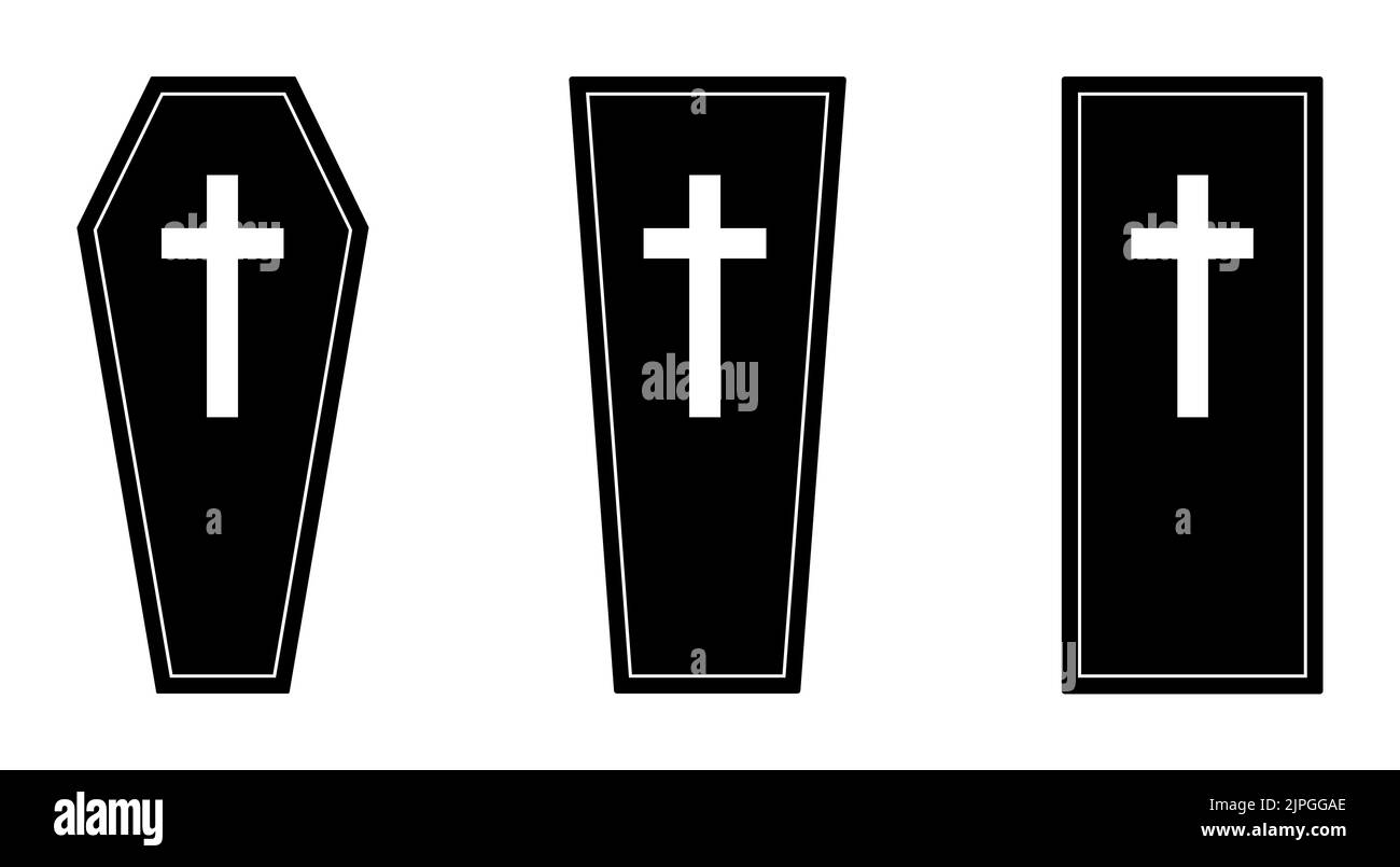 Coffin icons set. Wooden coffin black icon with cross. Coffin isolated ...