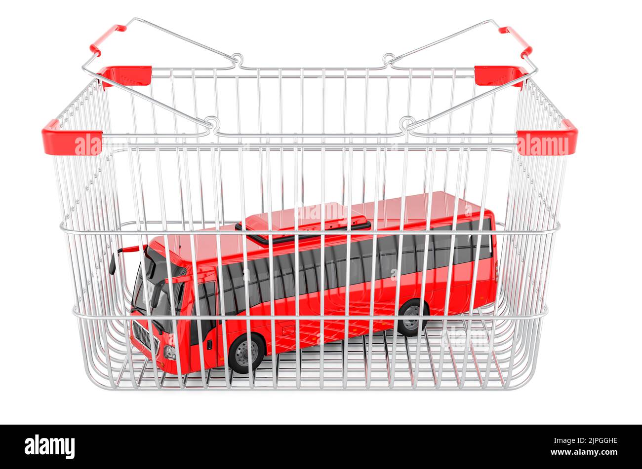 Shopping basket with bus, 3D rendering isolated on white background ...