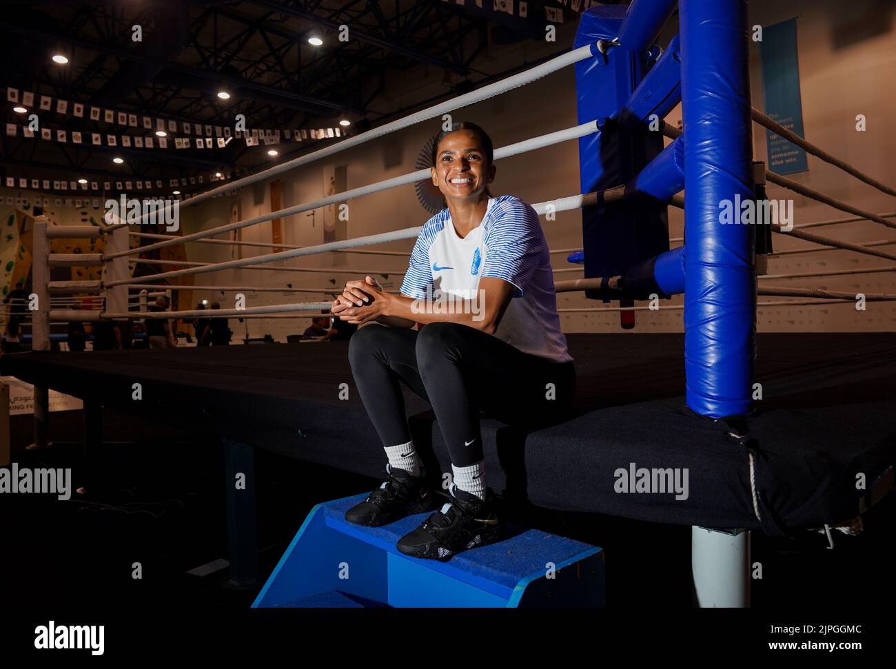 Ramla Ali at the Waad Academy, Jeddah, Saudi Arabia, during a community ...