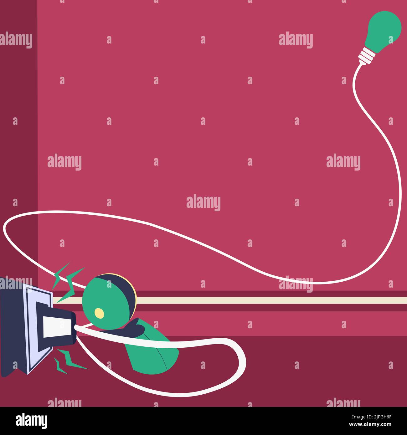 Robot Drawing Fixing Socket With Lightbulb In Corner. Robotic Man ...