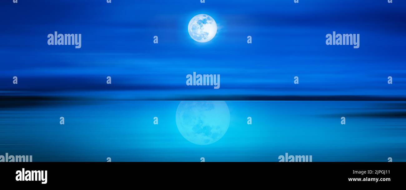 Blue abstract art of the sea and the moon Stock Photo - Alamy