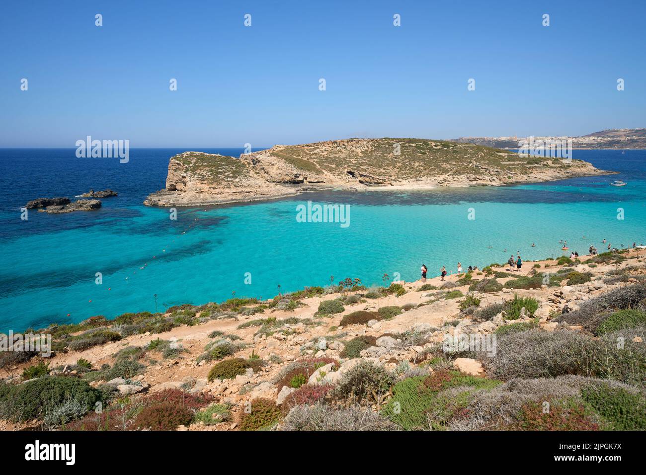 Scenery of blue lagoon on european Comino island in Malta, clear blue ...