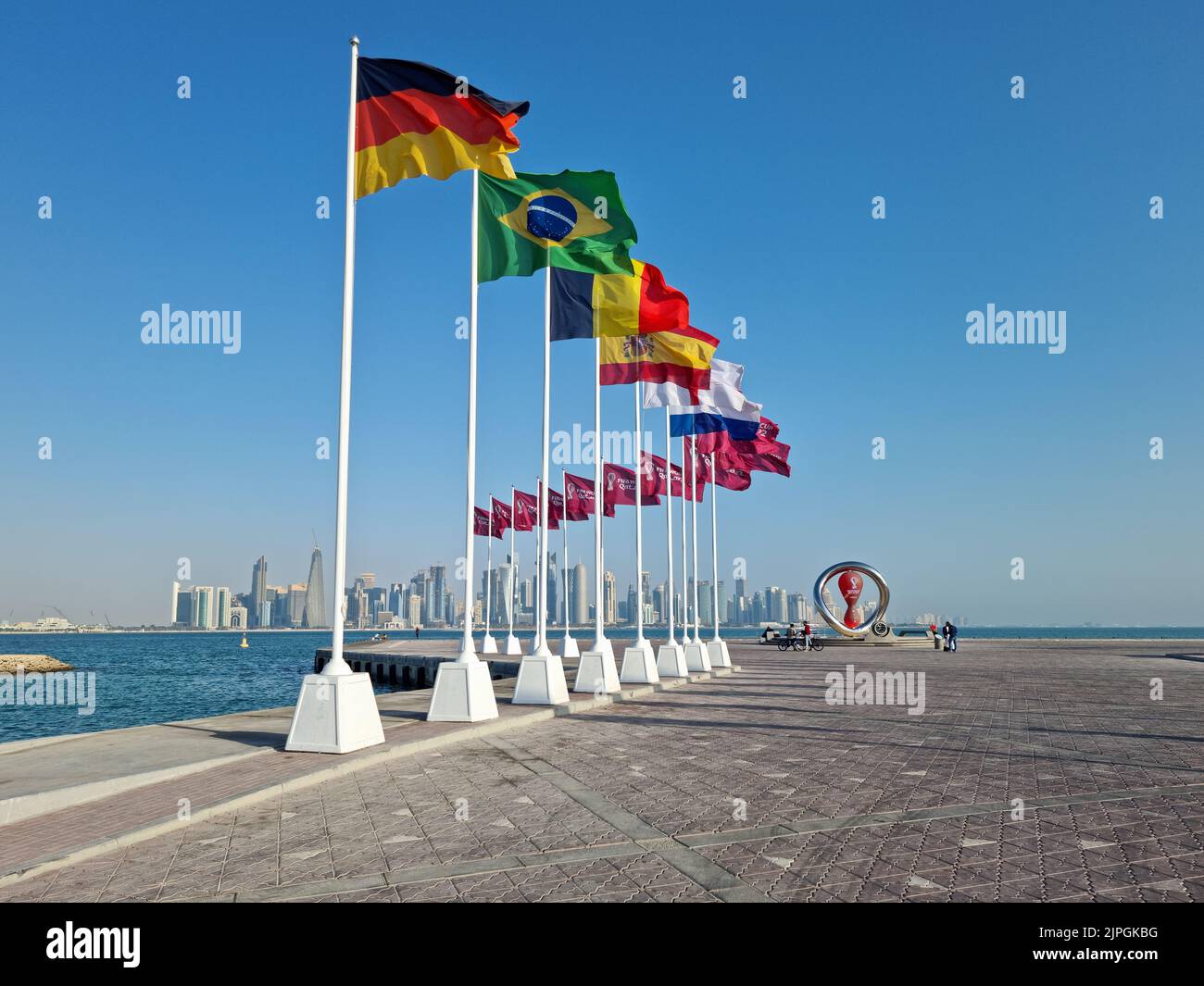 DOHA, QATAR - NOVEMBER 26, 2021: Flags of the qualified countries for ...